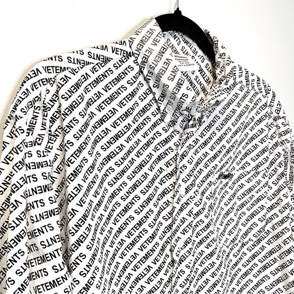 Vetements | Shirts | Vetements White Black Logo Cotton Button Down Size ...